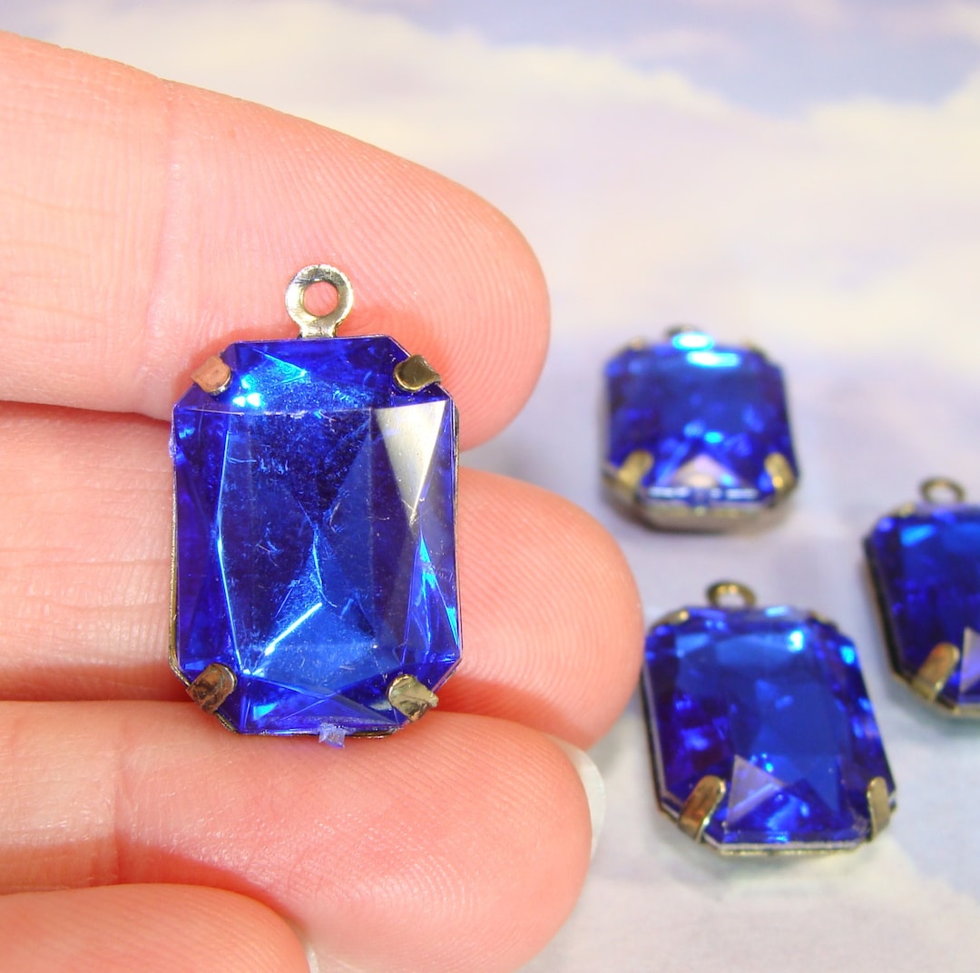 10 LARGE Blue Rhinestone Set Stone Charms Sapphire Crystal Plastic ...