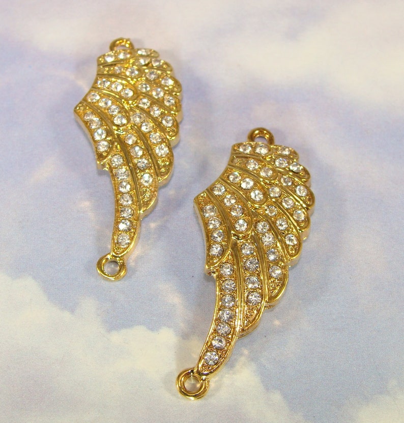 2 Gold Rhinestone Wing Charms 2 Loop Wing Bracelet Bars - Etsy