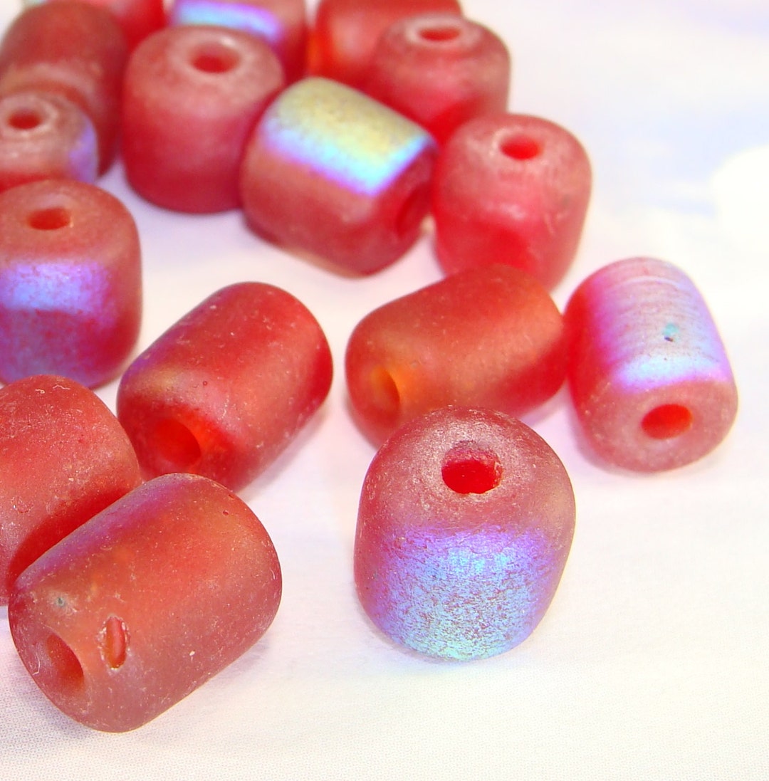 60 RED Glass Beads Cylinder Tube BULK Beads Matte Iridescent AB 10mm X ...