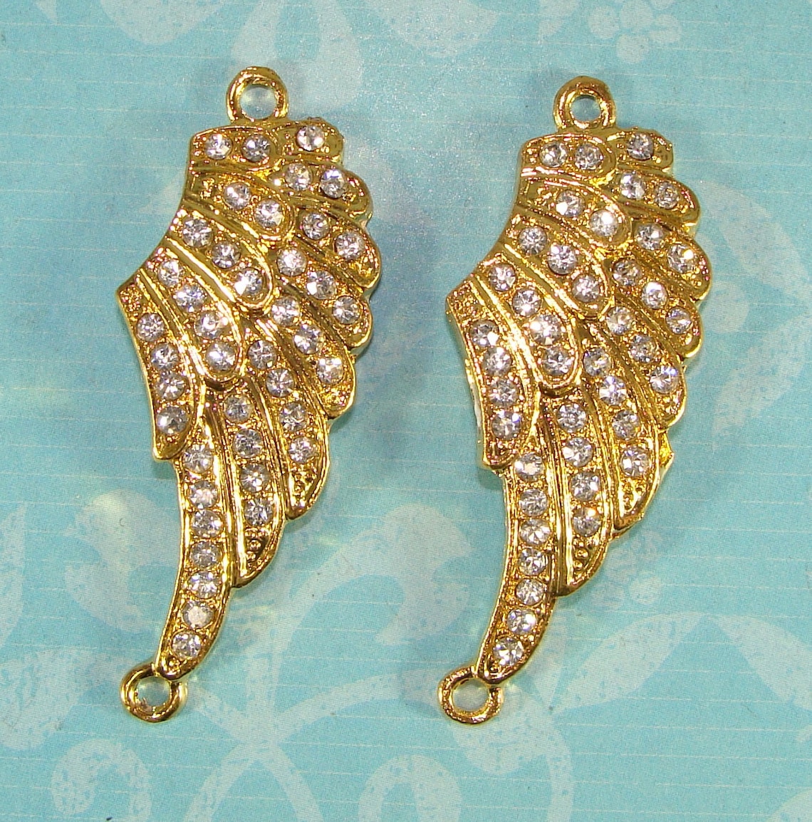 2 Gold Rhinestone Wing Charms 2 Loop Wing Bracelet Bars - Etsy