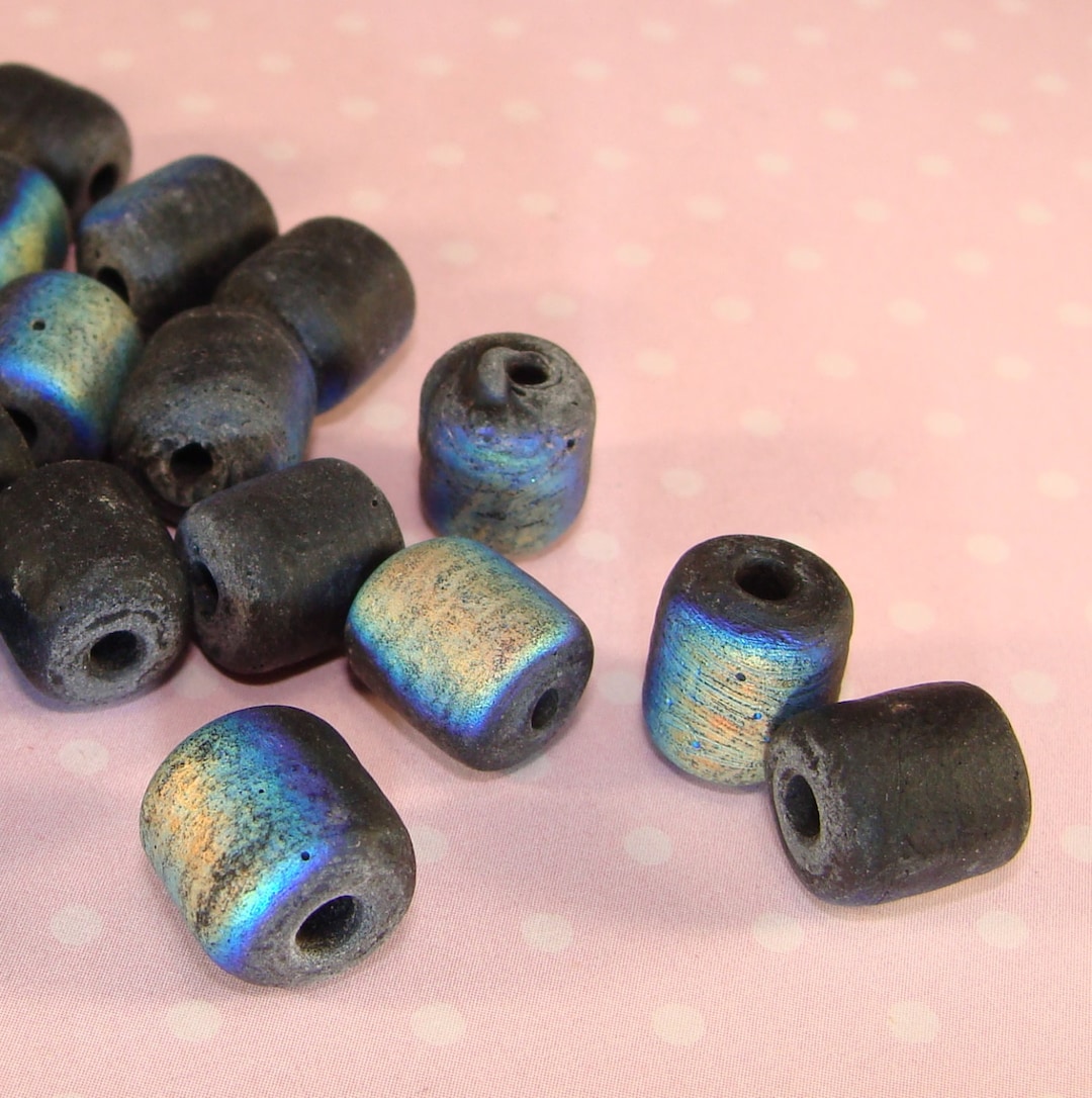 60 Black Glass Beads Cylinder Tube BULK Beads Matte Iridescent AB 10mm ...