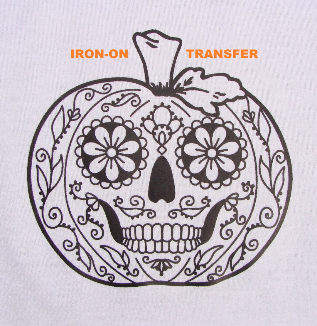 4 Pumpkin Sugar Skull TRANSFERS Iron on Heat Press DIY for T Shirts ...