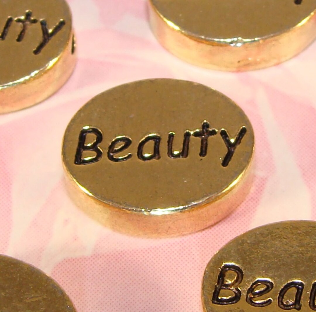 24 BEAUTY Word Beads Gold Plated Pewter Charms USA Made Oval ...