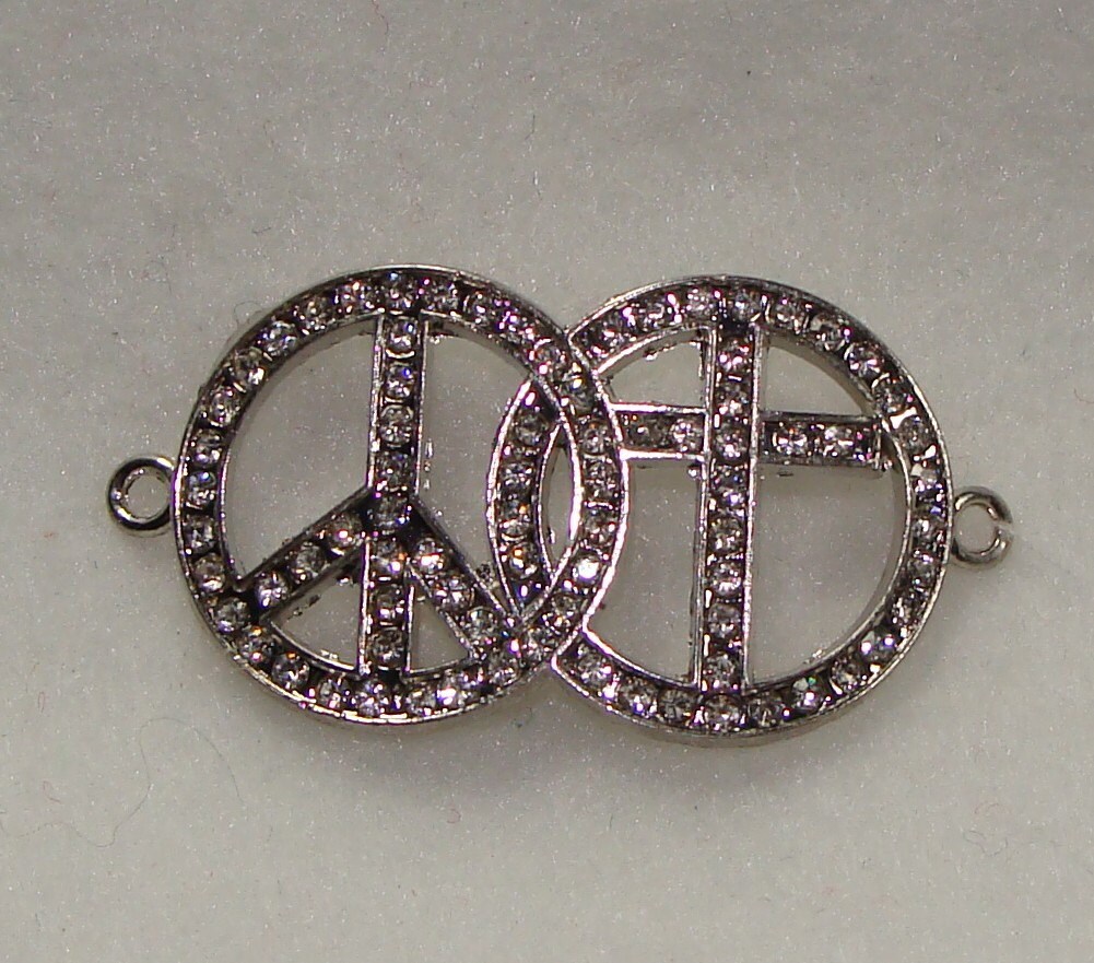 8 Cross Peace Sign Charm Rhinestone Bracelet Bar Connector Silver W ...