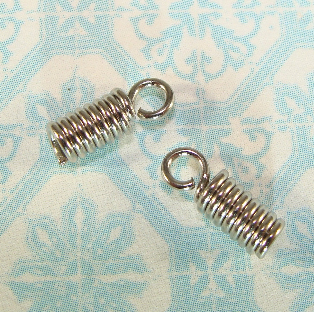 24 Silver Spring Coil Crimp Ends Cord Tip Fastener Clasp 2mm Opening ...