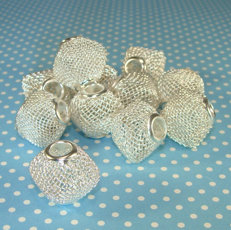 16mm SQUARE Mesh Beads Silver 10 Pieces (42750) Silver Mesh Jewelry ...