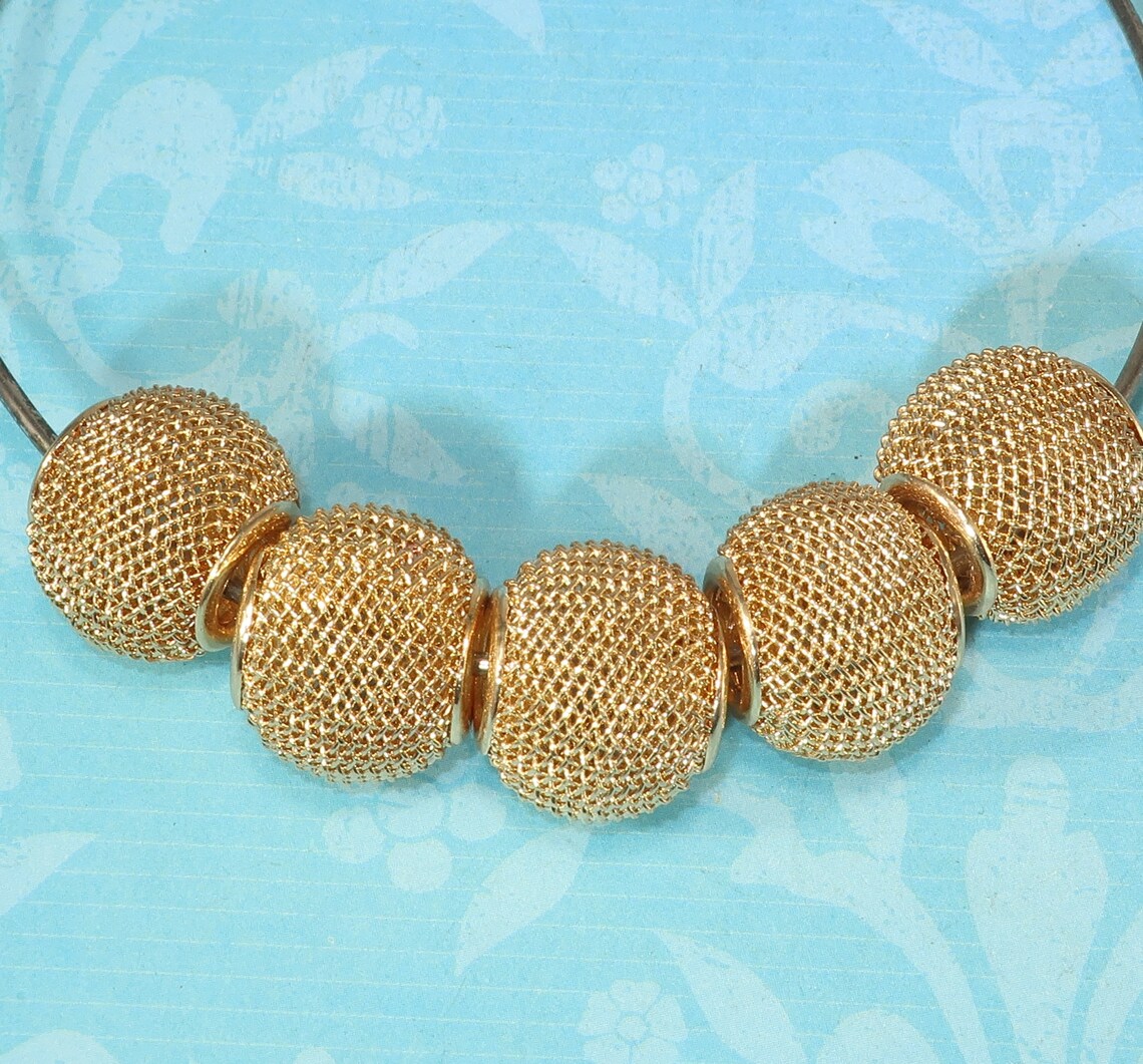 12 Gold Mesh Beads 14mm 427.G14 Large Hole Metal Jewelry | Etsy
