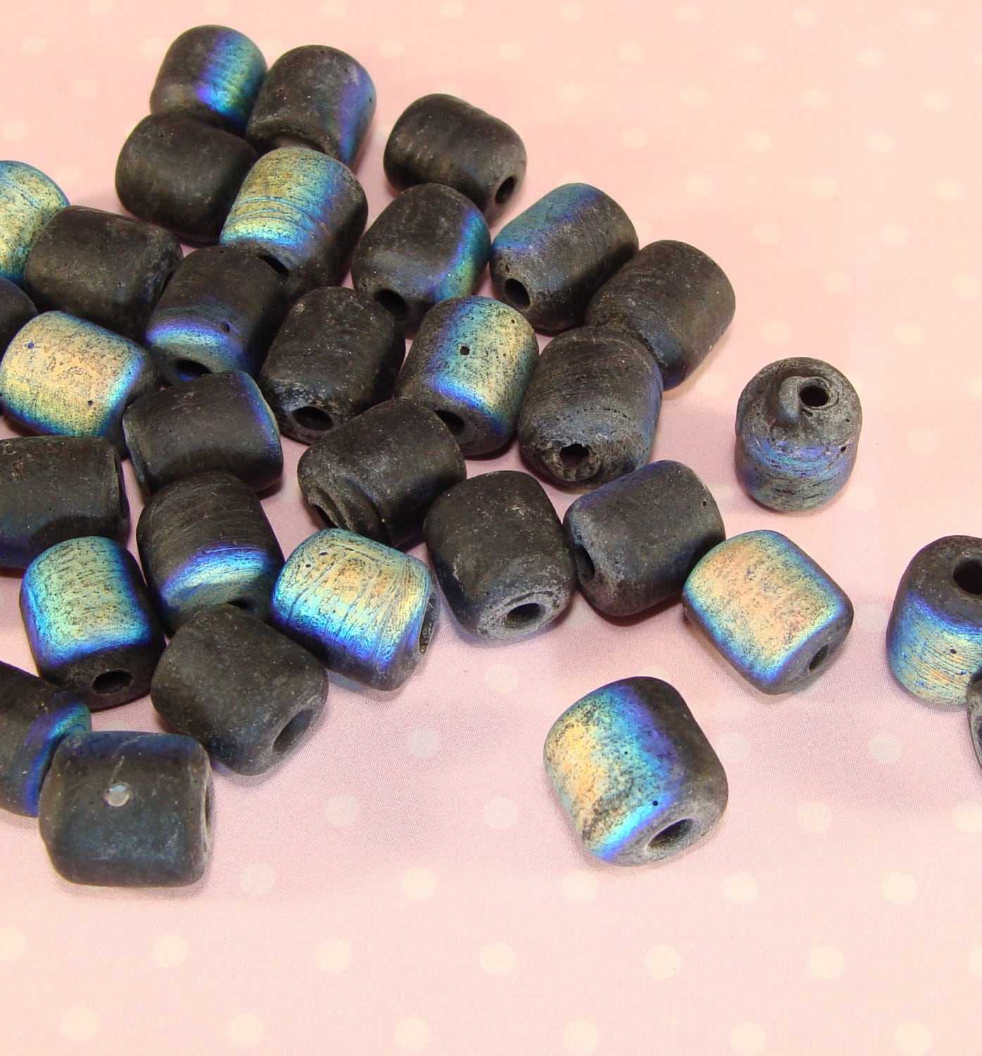 60 Black Glass Beads Cylinder Tube BULK Beads Matte Iridescent AB 10mm ...