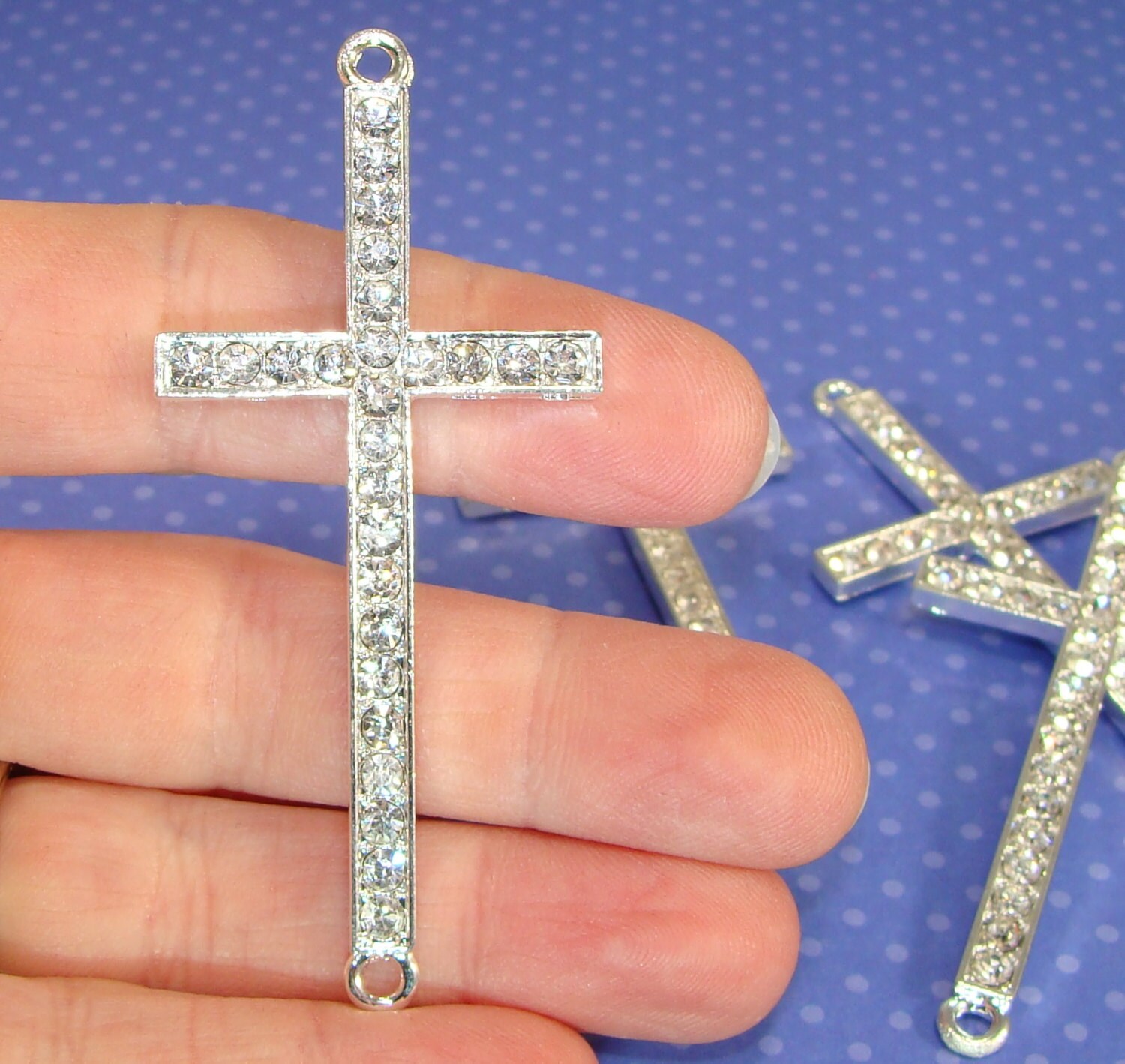 2 Rhinestone Cross Charms Extra Large Silver Sideways Crosses | Etsy
