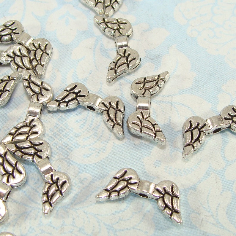 18 Angel Wing Beads Charms 16mm Medium Pewter Silver Fairy | Etsy