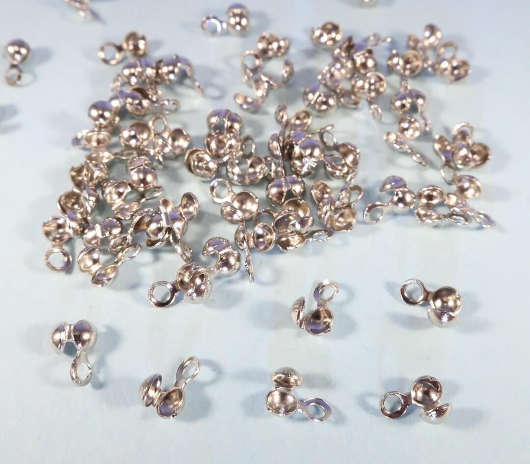 200 Bead Tips Silver With Loop - Crimp Covers Clamshell Calottes 3mm ...