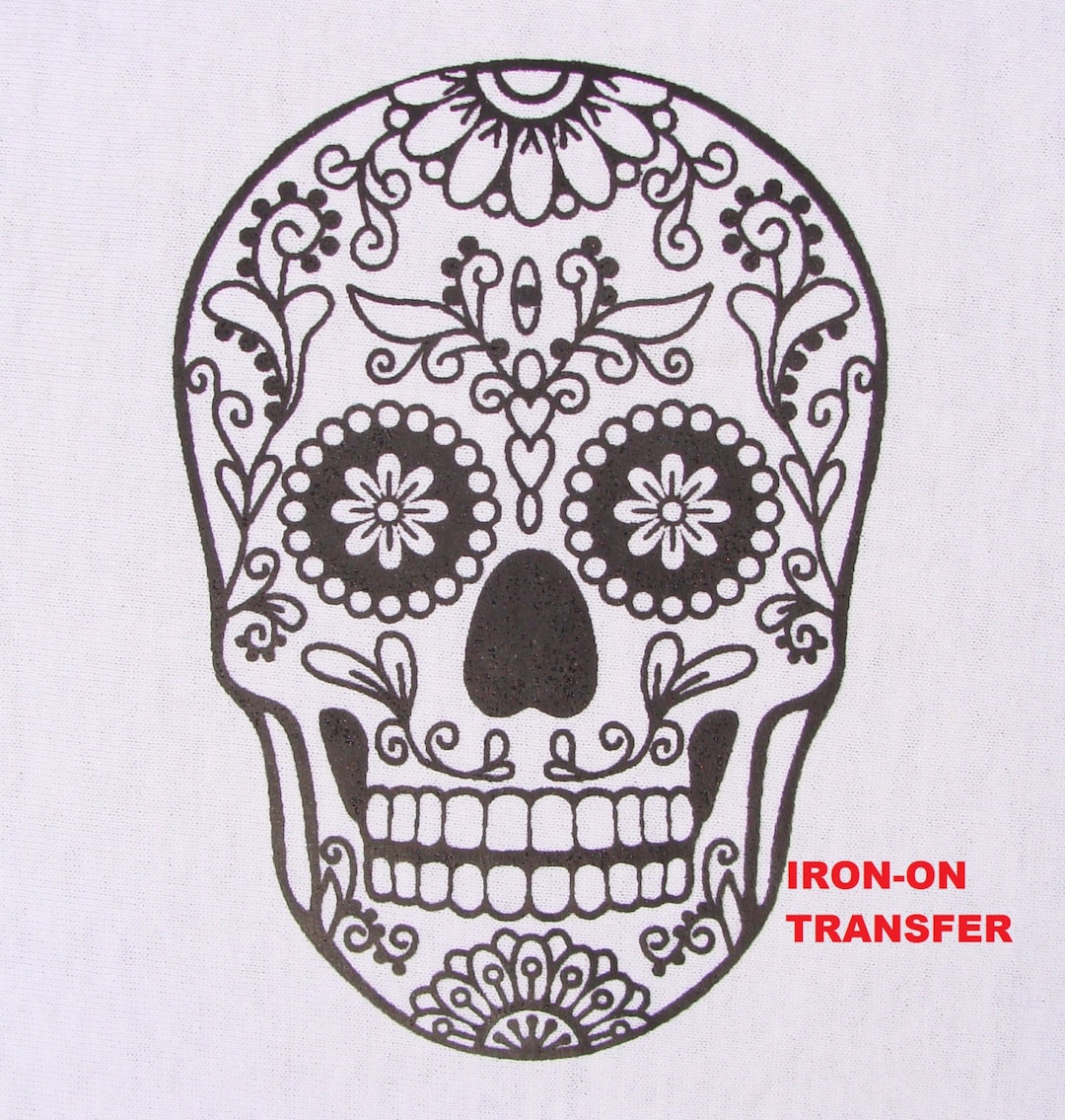 4 Sugar Skull TRANSFERS Iron on Heat Press DIY for T Shirts Totes Adult ...