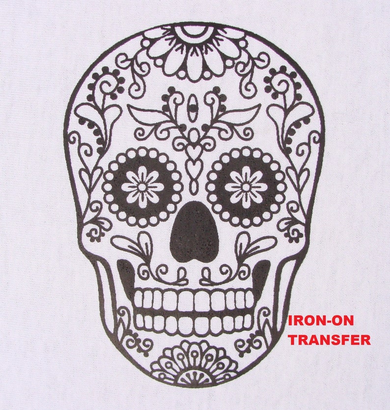 2 Sugar Skull Transfers Iron On Heat Press Diy For T Shirts Etsy