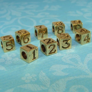 1 GOLD Cube NUMBER Bead 5mm Gold Plated Pewter USA Made - Jewelry ...
