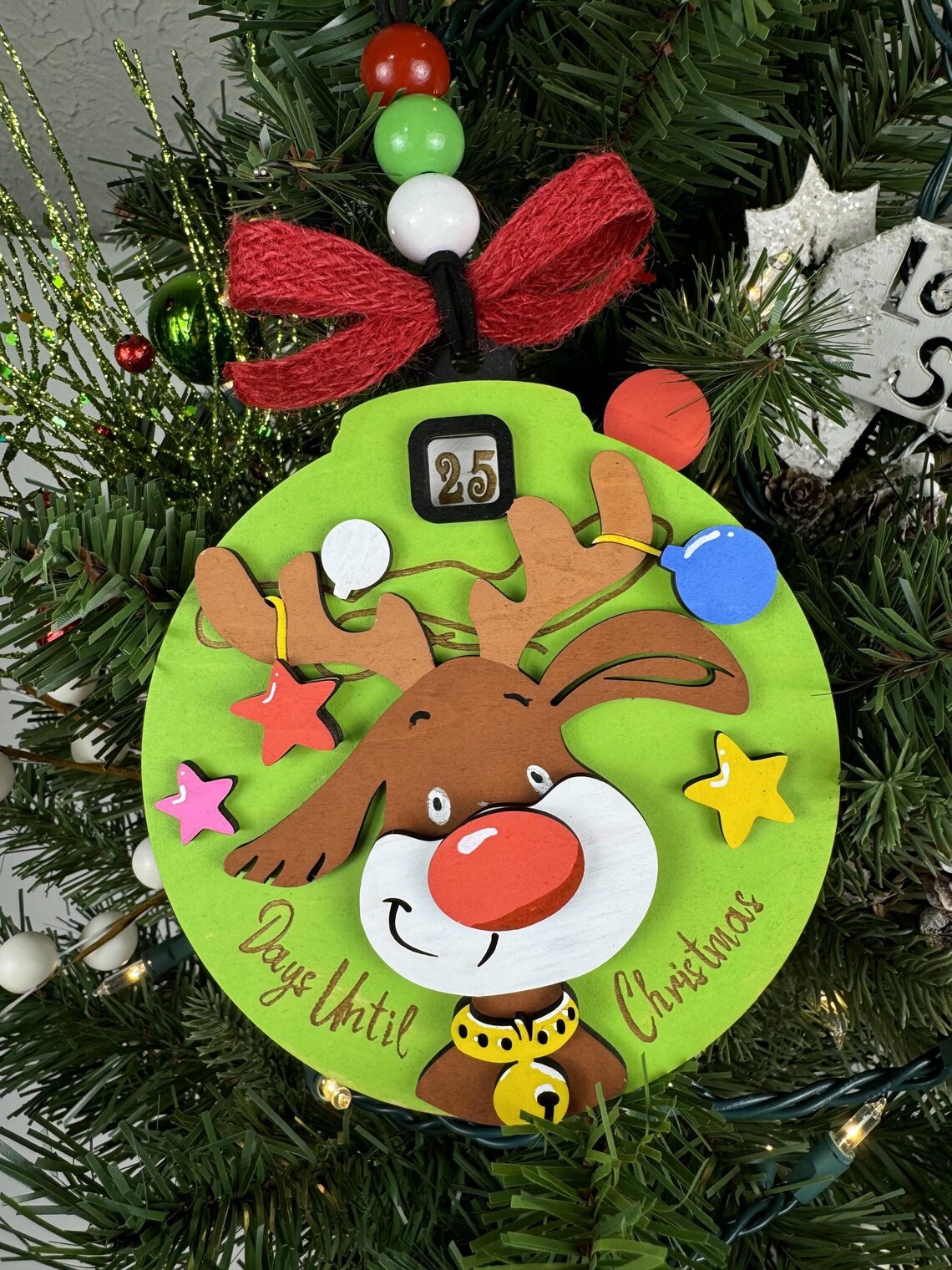 Handmade Reindeer Countdown Ornament, Christmas Advent Decoration ...