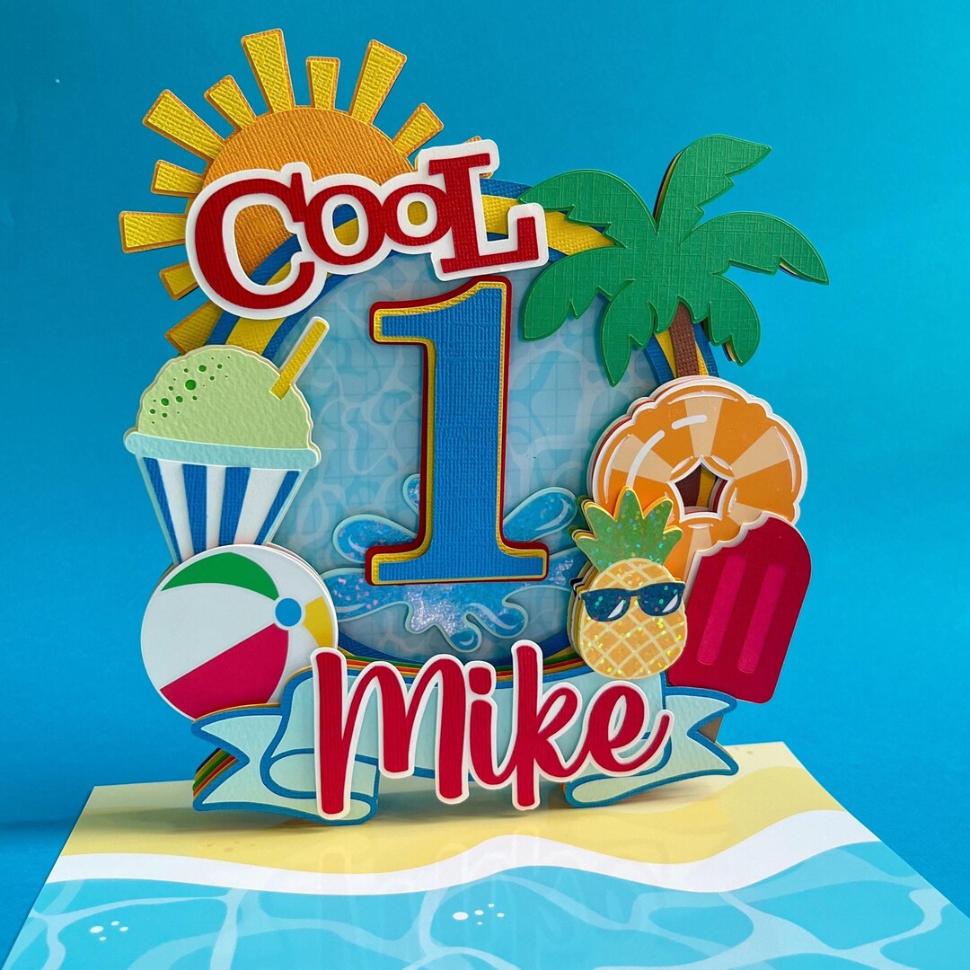 Personalized Summer Birthday Cake Topper, Pool Party Decor - Etsy