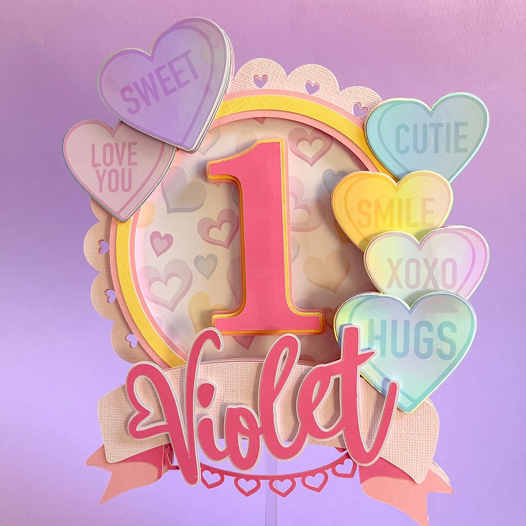 Conversation Heart 1st Birthday Cake Topper: Holographic Party Decor - Etsy