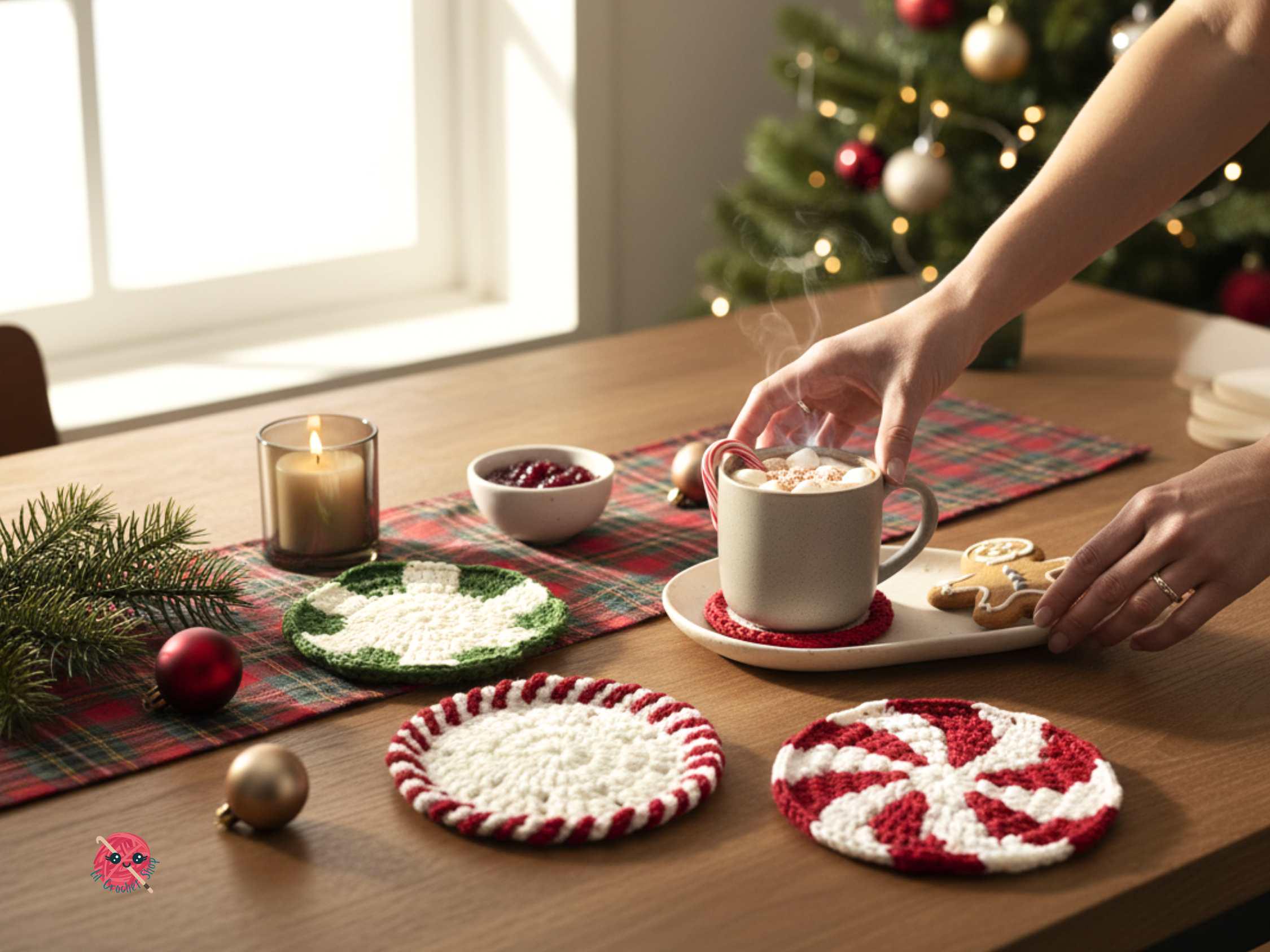Peppermint Candy Christmas Coaster Set, Crochet Pattern Bundle, Holiday ...