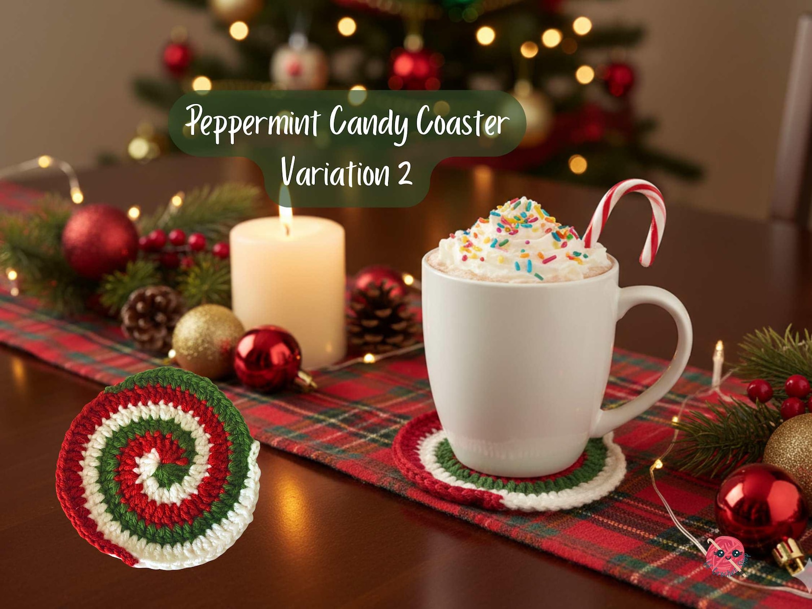 Peppermint Candy Christmas Coaster Set, Crochet Pattern Bundle, Holiday ...