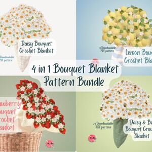 4 in 1 Bouquet Blanket Pattern Bundle Flower Bouquet Blanket Crochet ...