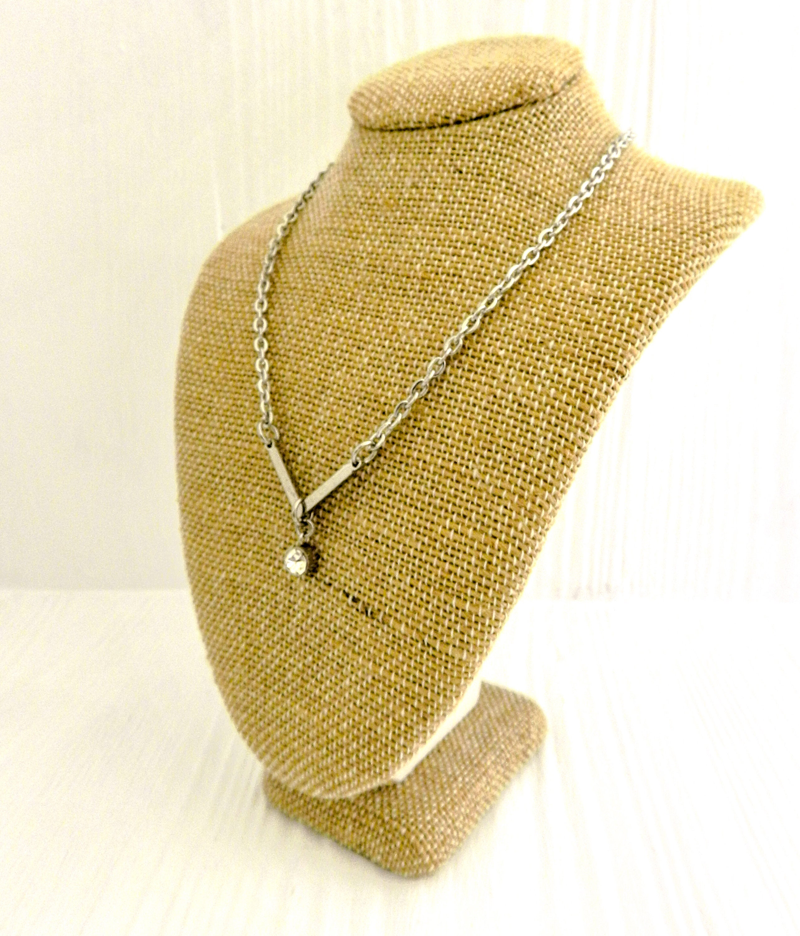 V Shaped Necklace with Simple Pendant Crystal Rhinestone Charm | Etsy