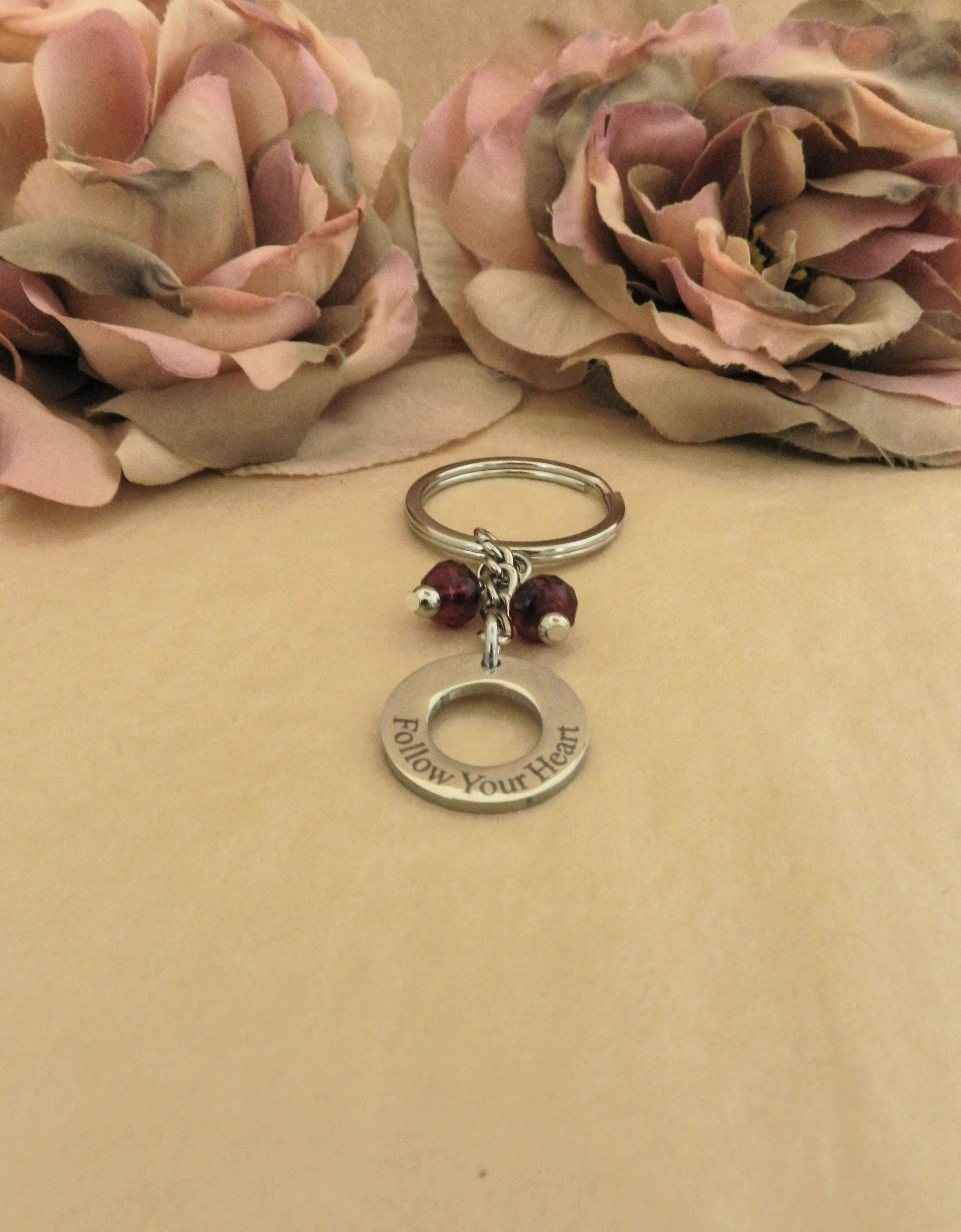 Buy Keychain for Women, Follow Your Heart Ruby Red Bead Inspirational ...