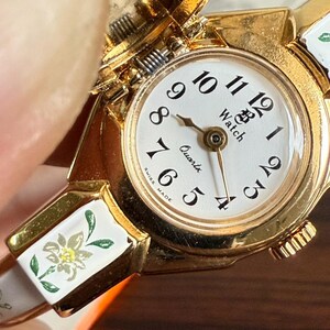 Vintage B Watch Swiss Gold Tone Jewelry With Enamel Floral Design Watch ...