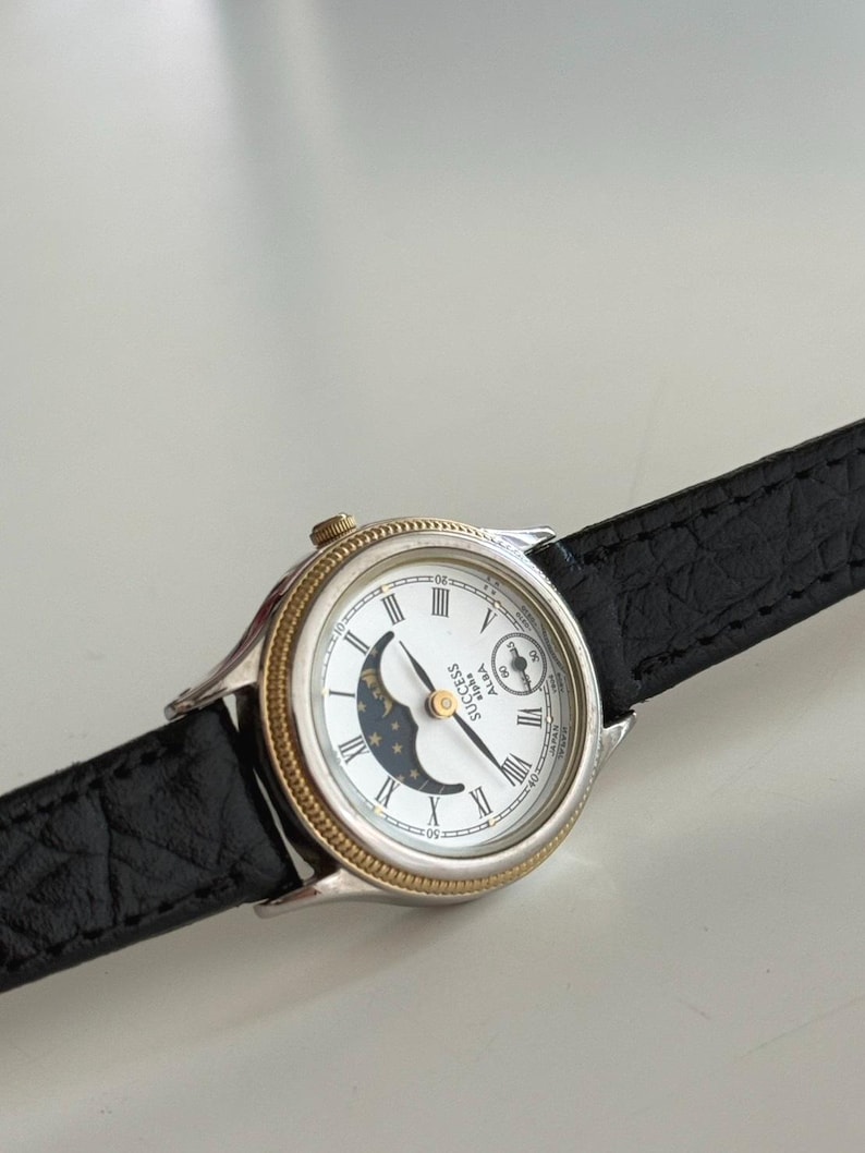 Vintage SEIKO ALBA Moon Phase 90s Base Metal Bezel Japan Quartz Watch ...