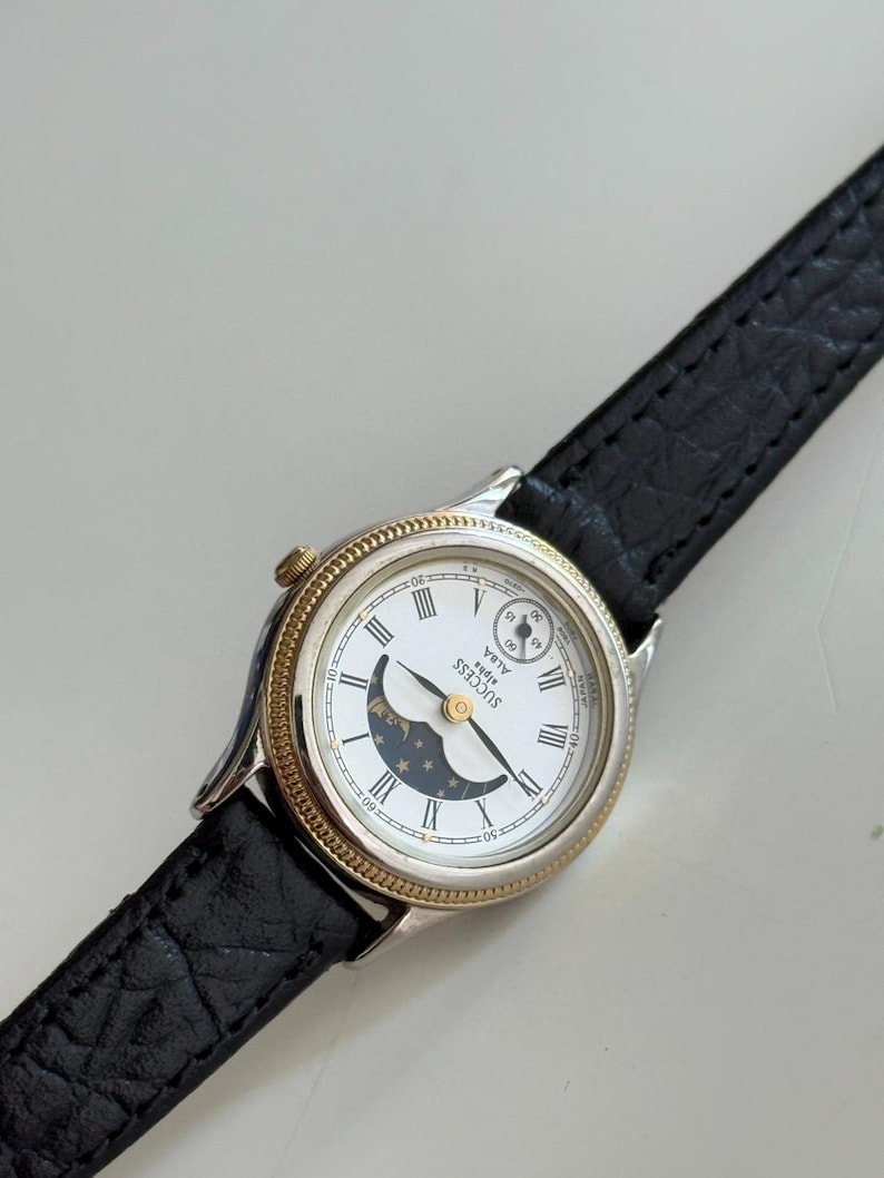 Vintage SEIKO ALBA Moon Phase 90s Base Metal Bezel Japan Quartz Watch ...