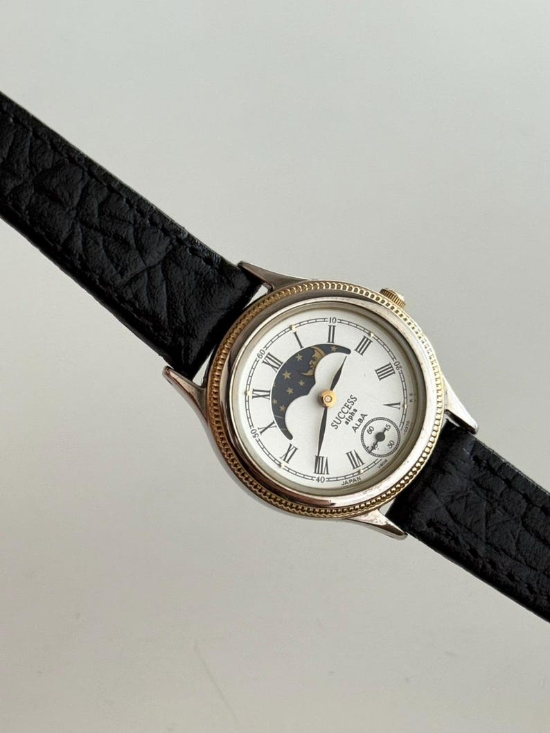 Vintage SEIKO ALBA Moon Phase 90s Base Metal Bezel Japan Quartz Watch ...