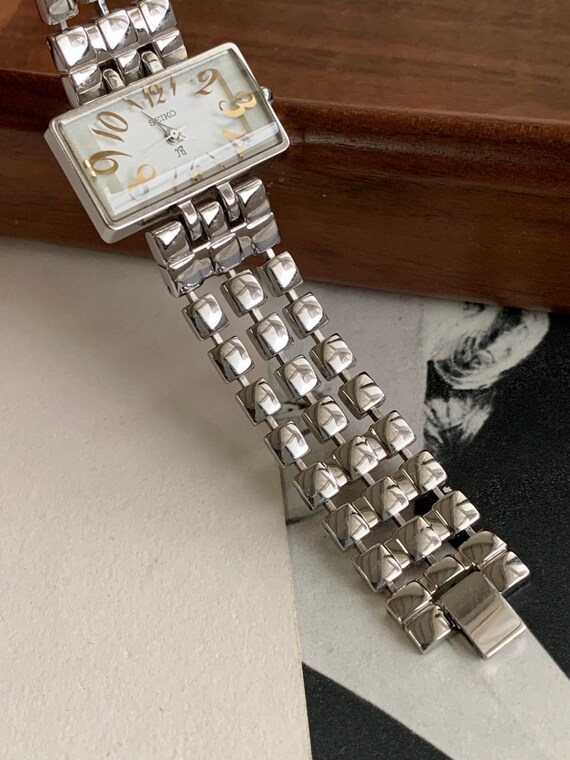 Vintage SEIKO 80's rectangle Retro Design Convex gla… - Gem