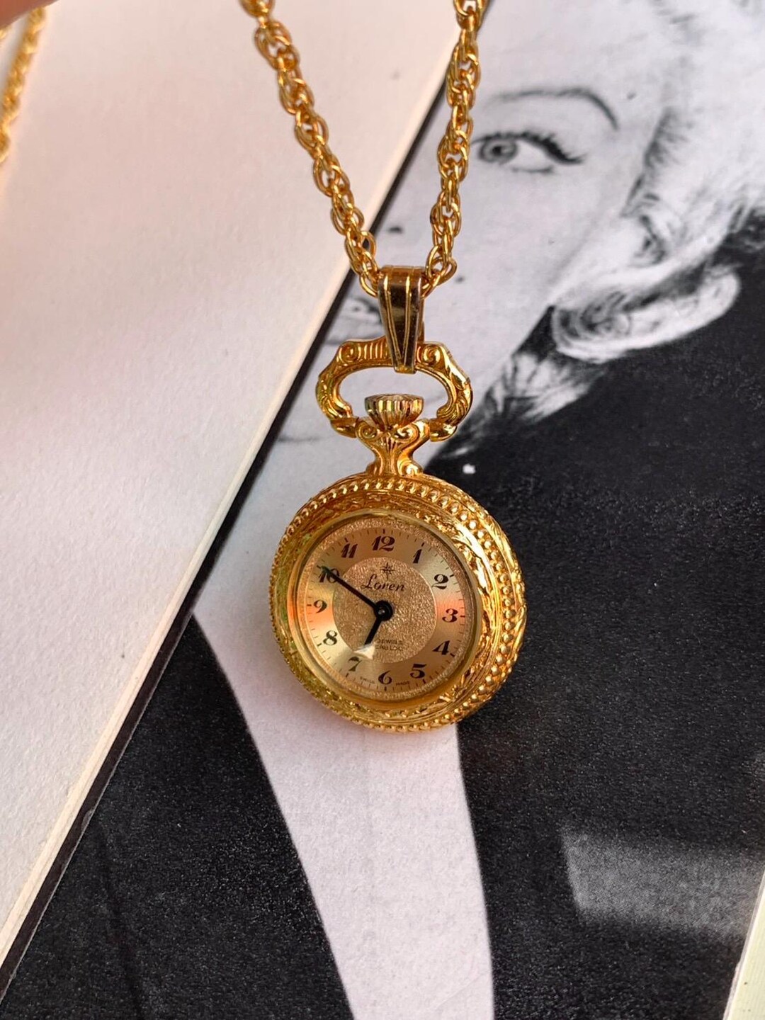 Vintage Loren Gold Tone Pendant Watch With Chain Necklace, 17 Jewels ...