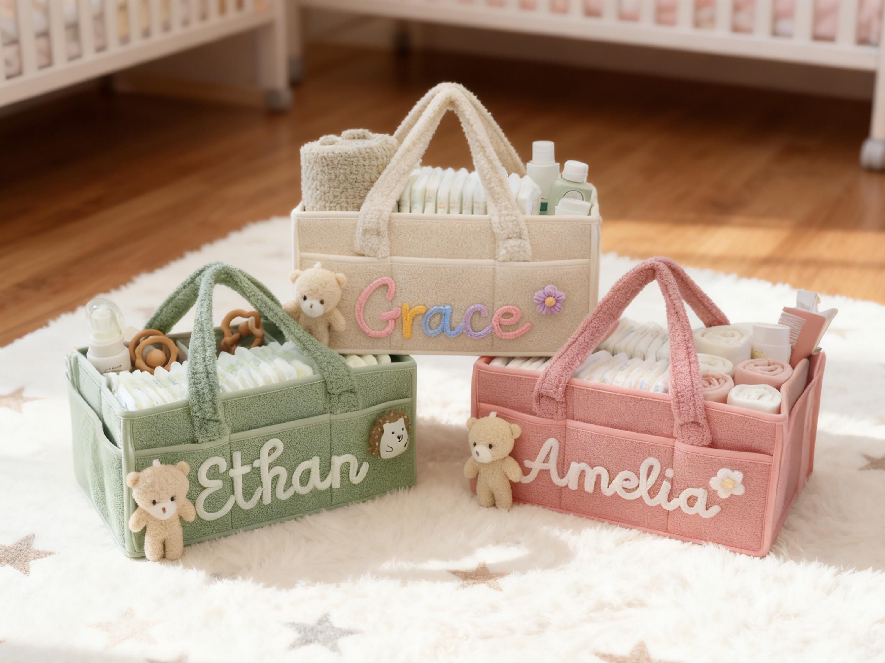 Personalized Baby Diaper Caddy: Custom Name With Bear ,baby Shower Gift ...