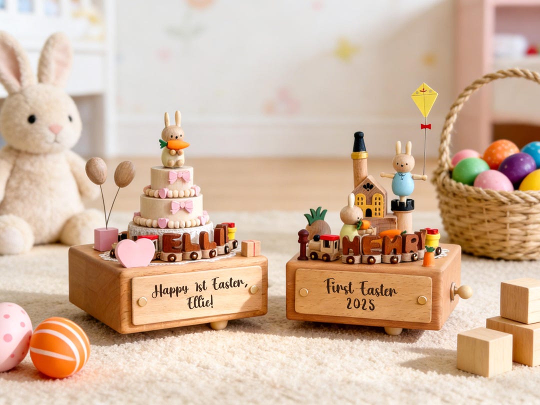 Personalized Easter Bunny Music Box: Custom Text Engraving, Holiday ...