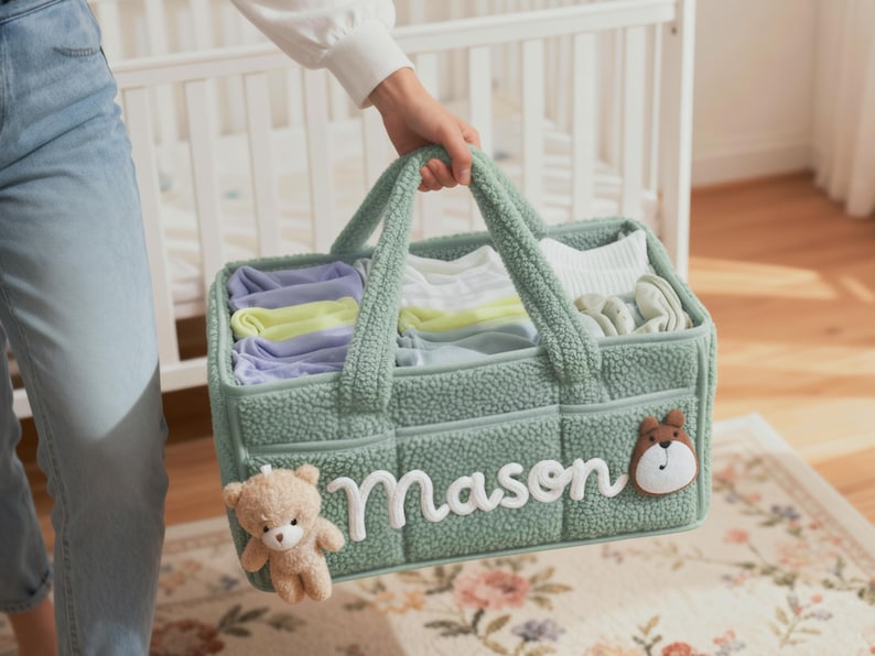 Personalized Baby Diaper Caddy: Custom Name With Bear ,baby Shower Gift ...