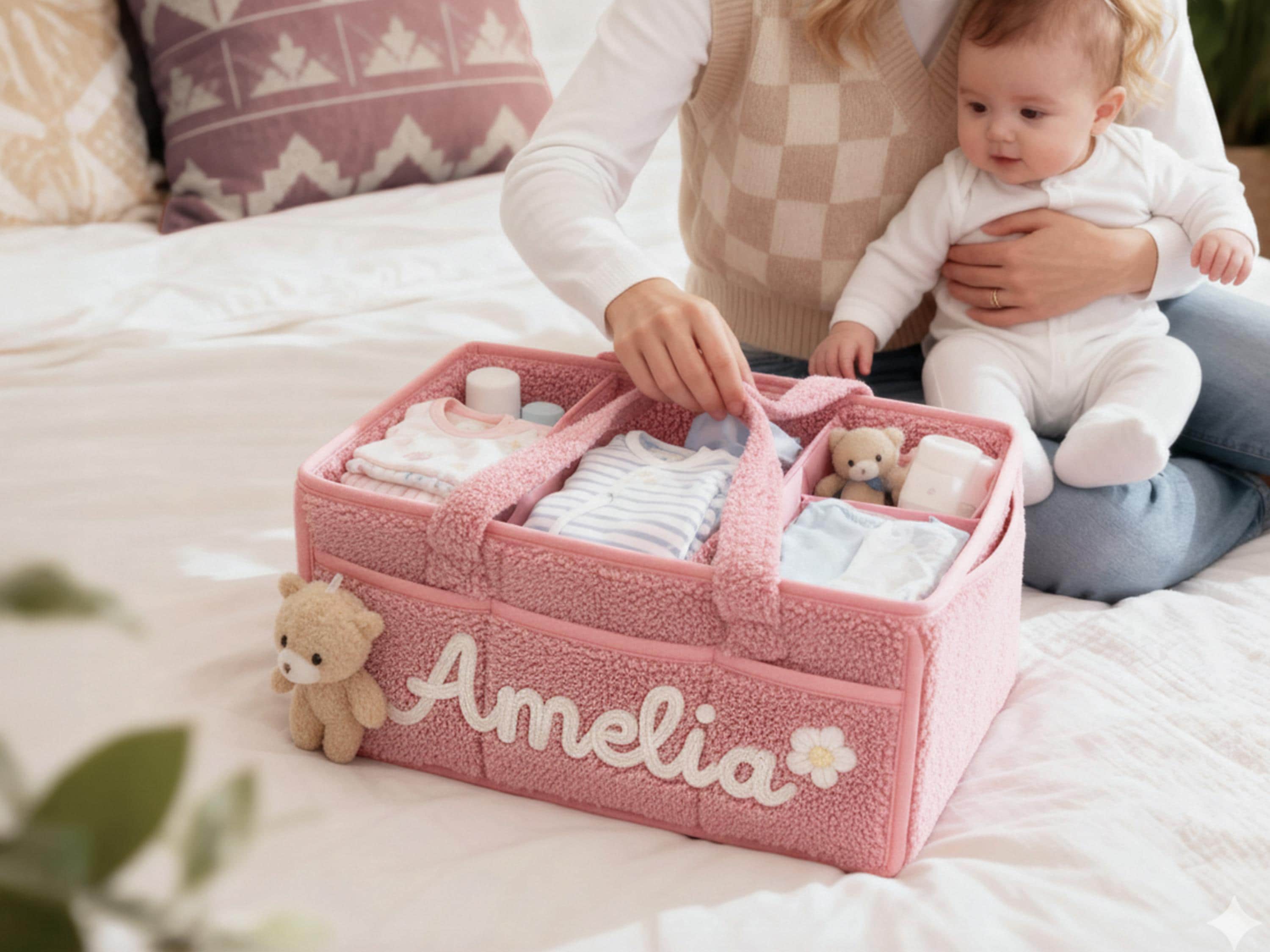 Personalized Baby Diaper Caddy: Custom Name With Bear ,baby Shower Gift ...