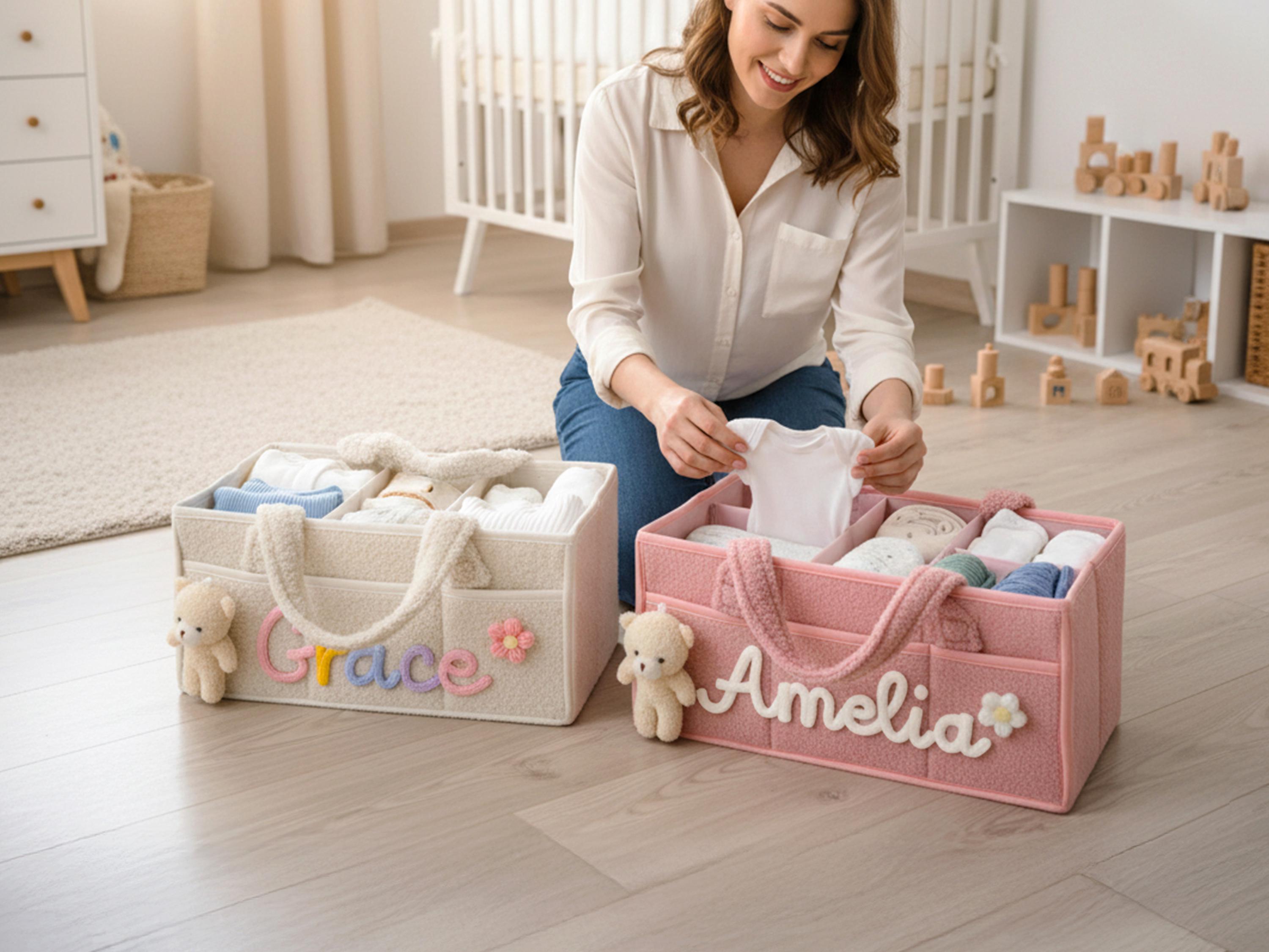 Personalized Baby Diaper Caddy: Custom Name With Bear ,baby Shower Gift ...