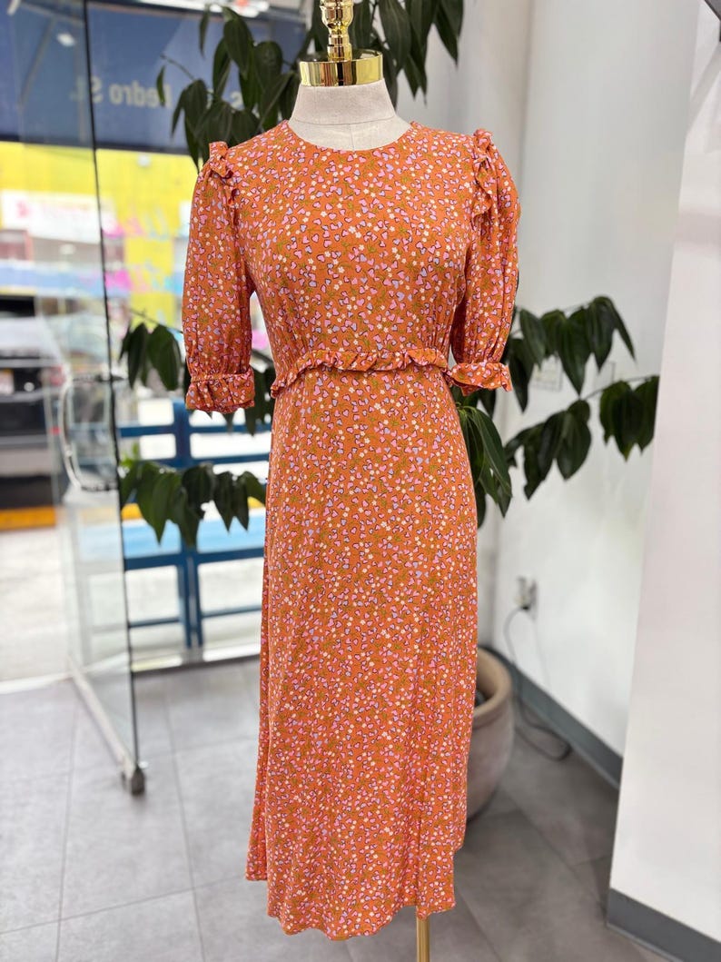 Coral Meadow Puff Sleeve Midi Dress - Etsy