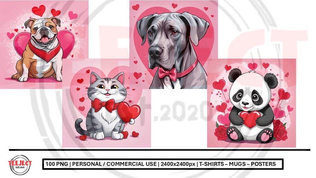 100 PNG Designs With ALL Dog Breeds Plus Animals About Valentine's Day ...
