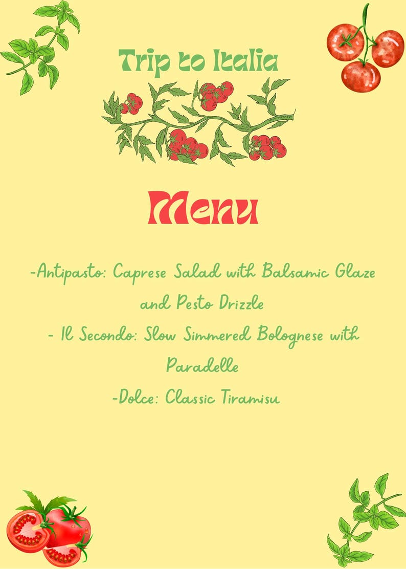 Italian Dinner Party Menu Template - Etsy