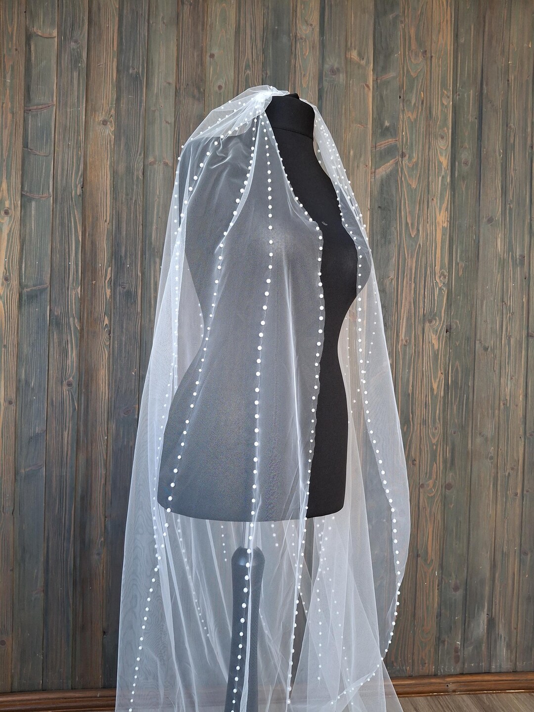 Pearl Veil Trim Long Pearl Veil Pearl Wedding Veil in Floor Length Veil ...
