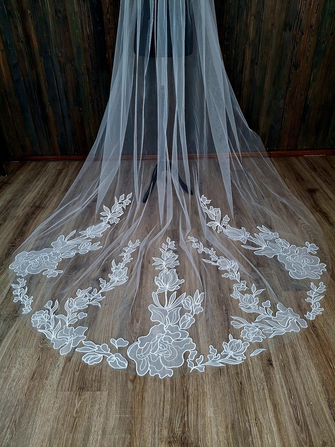 Bridal Veil Flower Lace Wedding Royal Flower Veil Cathedral Long One ...