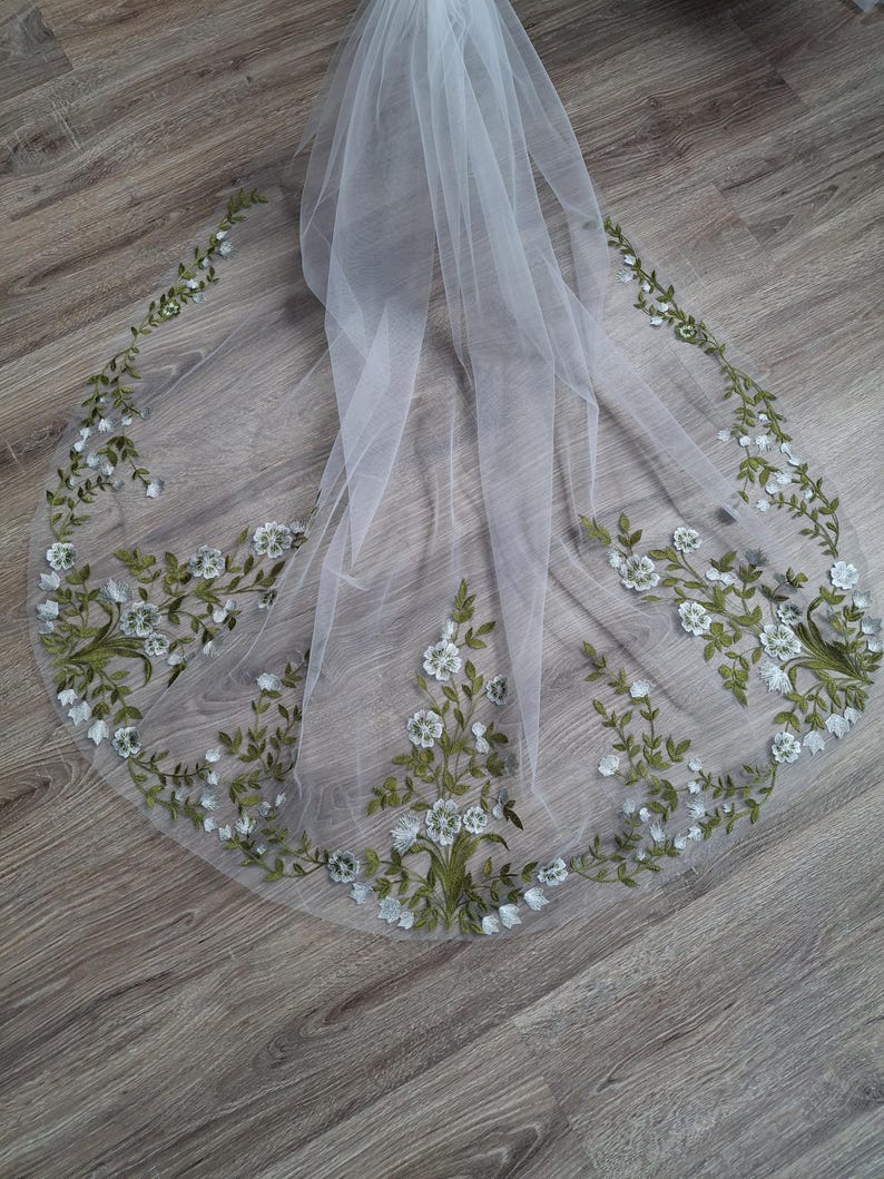 Colorful Floral Embroidered Veil Wild Flowers Bridal Veil Wedding Veil ...