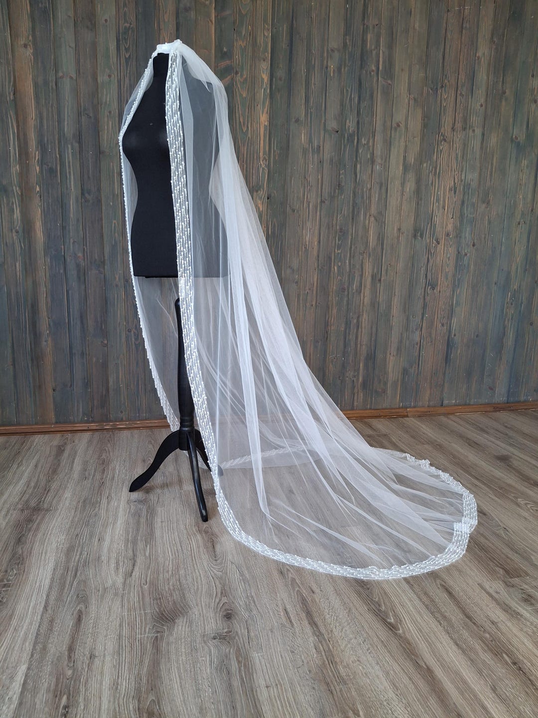 Pearl Veil Floor Length Veil Wedding Veil With Pearl Beaded Cathedral ...