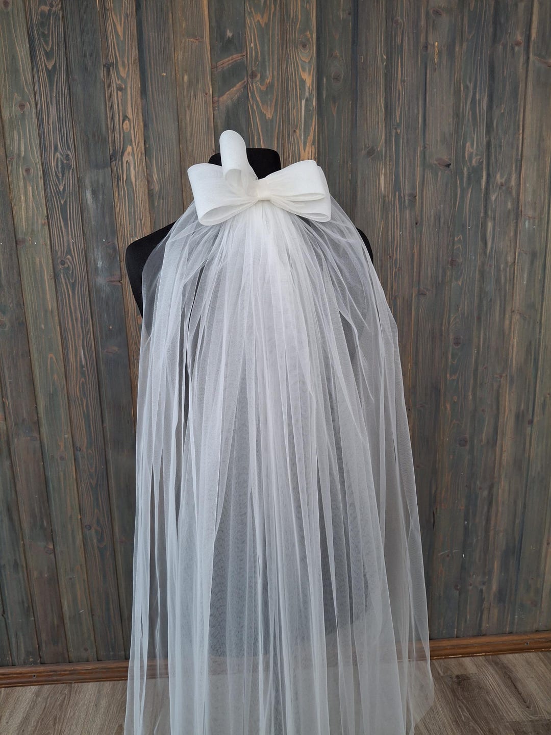 Lush Veil With Bow Modern Bridal Bow Veil Bridal Veil Wedding Veil Bow ...