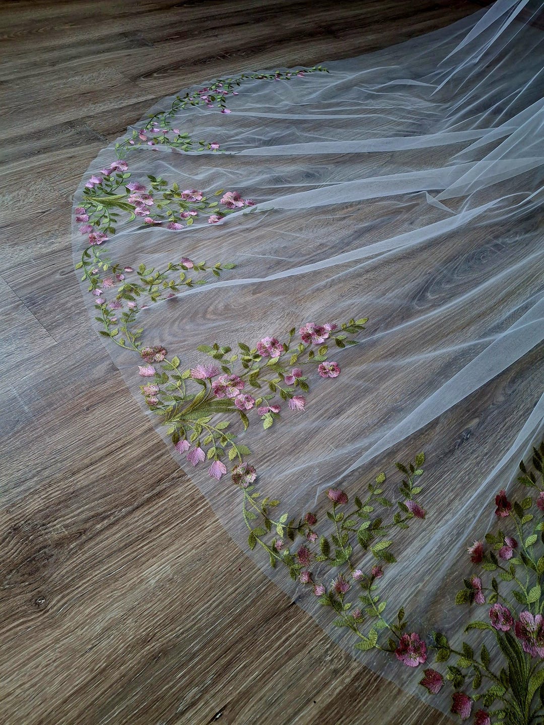 Floral Veil Floor Length Veil With Botanical Veil Colorful Embroidered ...