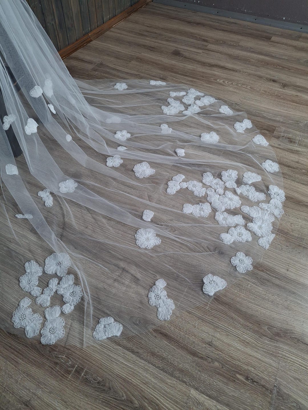 Floral Airy Veil Pearl Bridal Veil With Comb for Bride Veil Cathedral ...