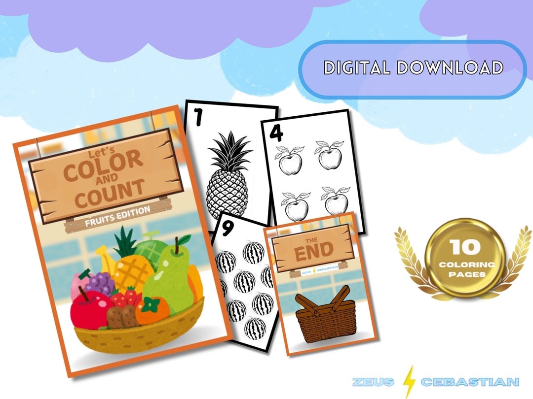 Let's Color and Count Fruits Edition Coloring Book for Kids. Cute ...