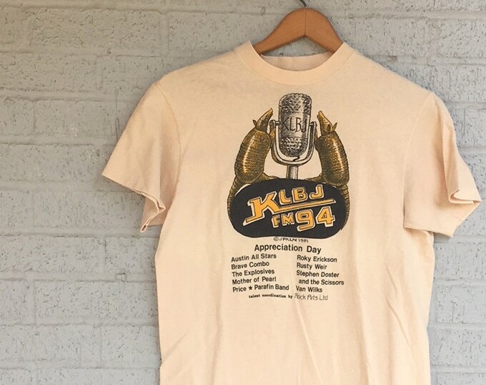 Vintage 80s AUSTIN Texas KLBJ Radio Station Tee Shirt / Vintage Beige ...
