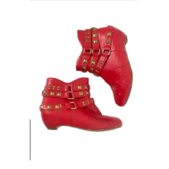 Vintage 1980's CHERRY RED Gold Metal Stud Embellished… - Gem